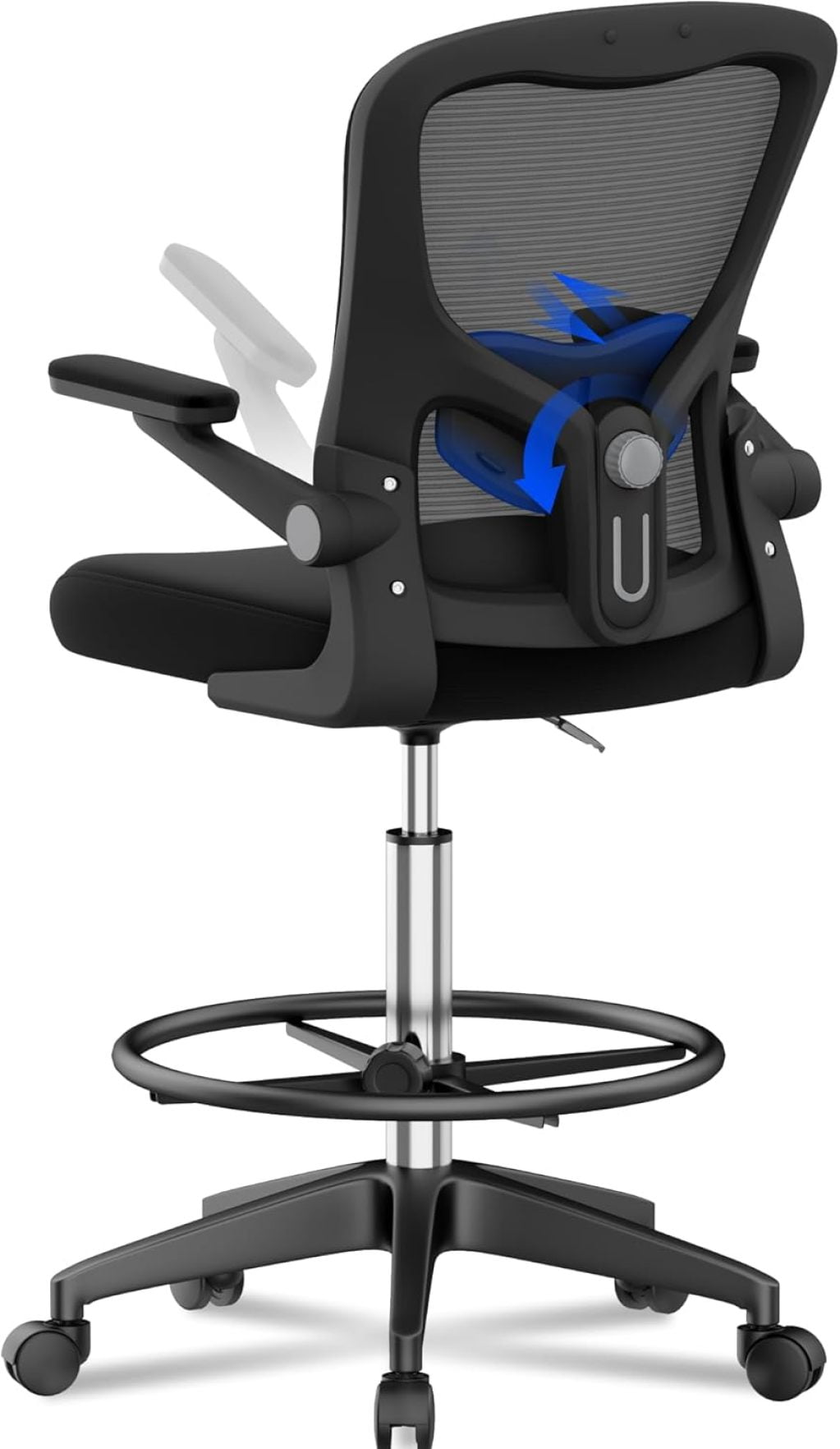 HXTZ Upgraded Drafting Chair Tall Office Chair with 2D Lumbar,3D Flip ...