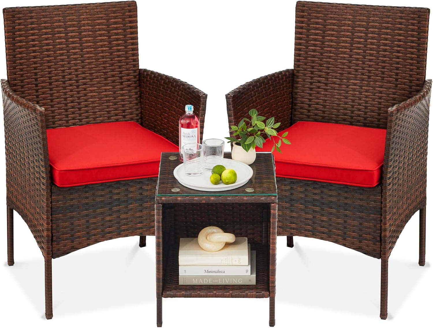 HXULER 3-Piece Outdoor Wicker Conversation Bistro Set, Space Saving Patio Furniture for Garden w ...