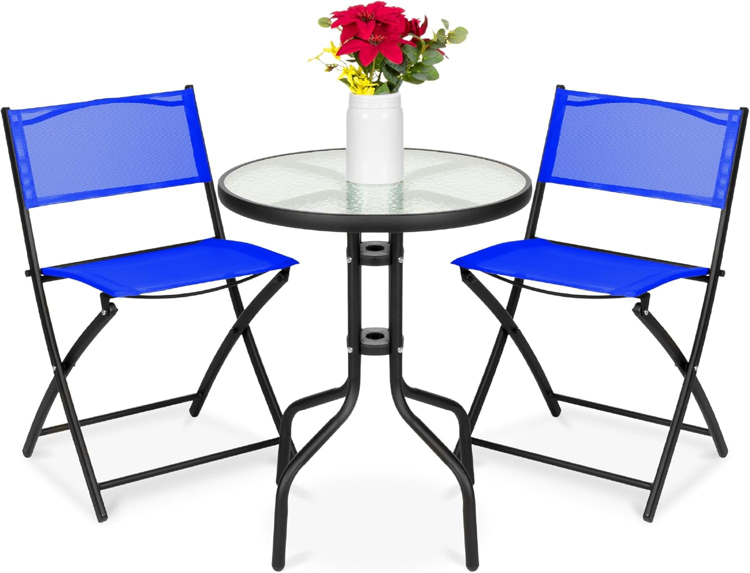 HXULER 3-Piece Patio Bistro Dining Furniture Set w/Glass Tabletop, 2 ...