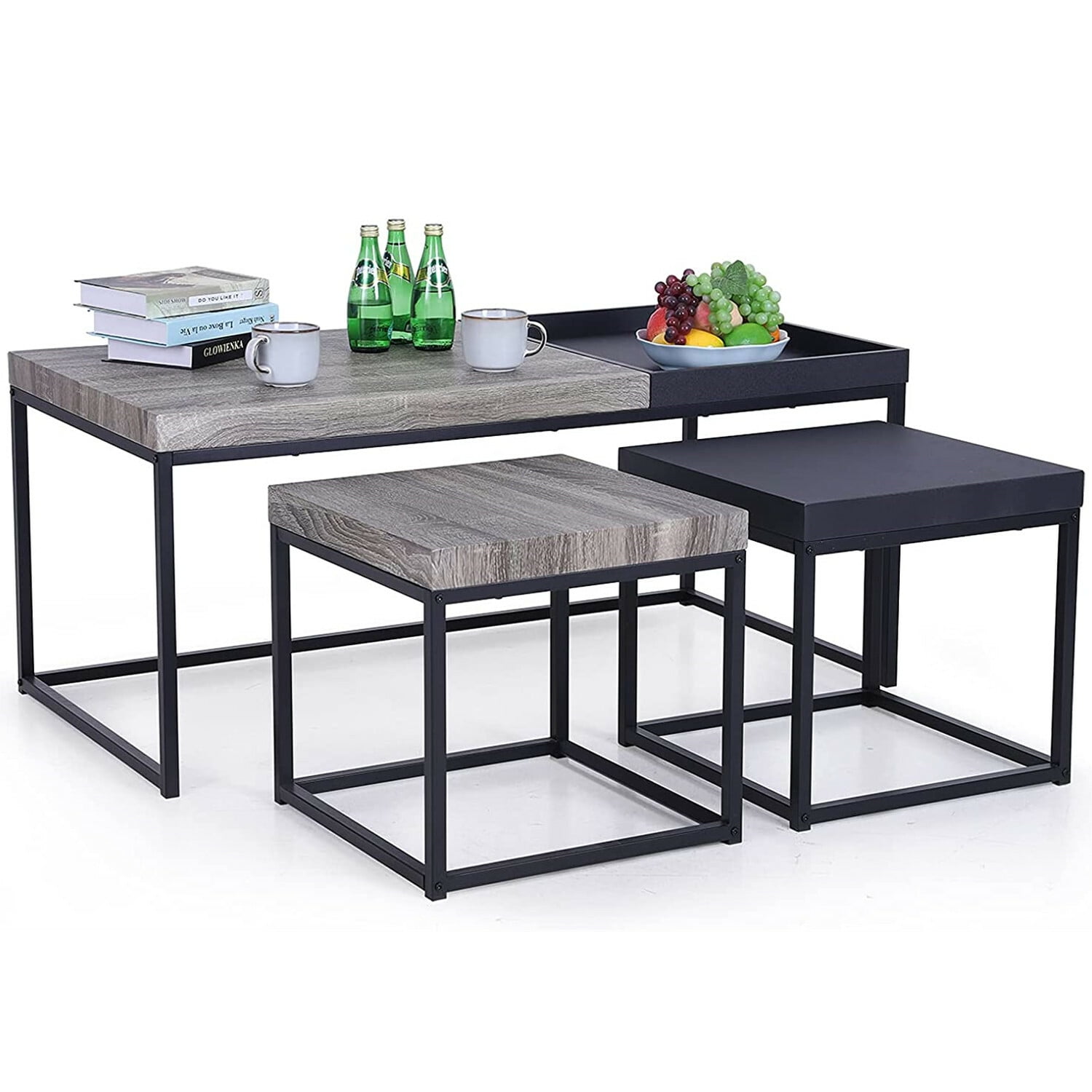 HXULER 3 Pieces Coffee Table Sets with 1 Tray Designed Rectanle Table ...