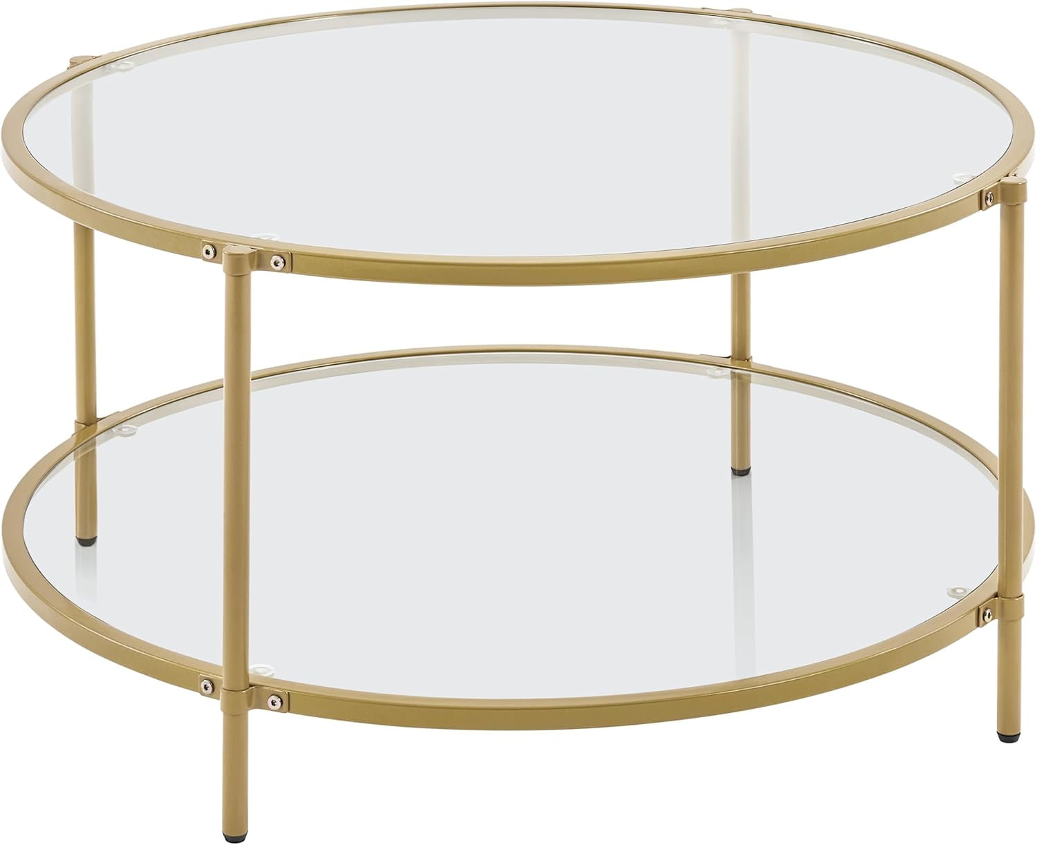 HXULER 36" Round Coffee Table, Glass Coffee Table with Storage Shelf, 2 ...