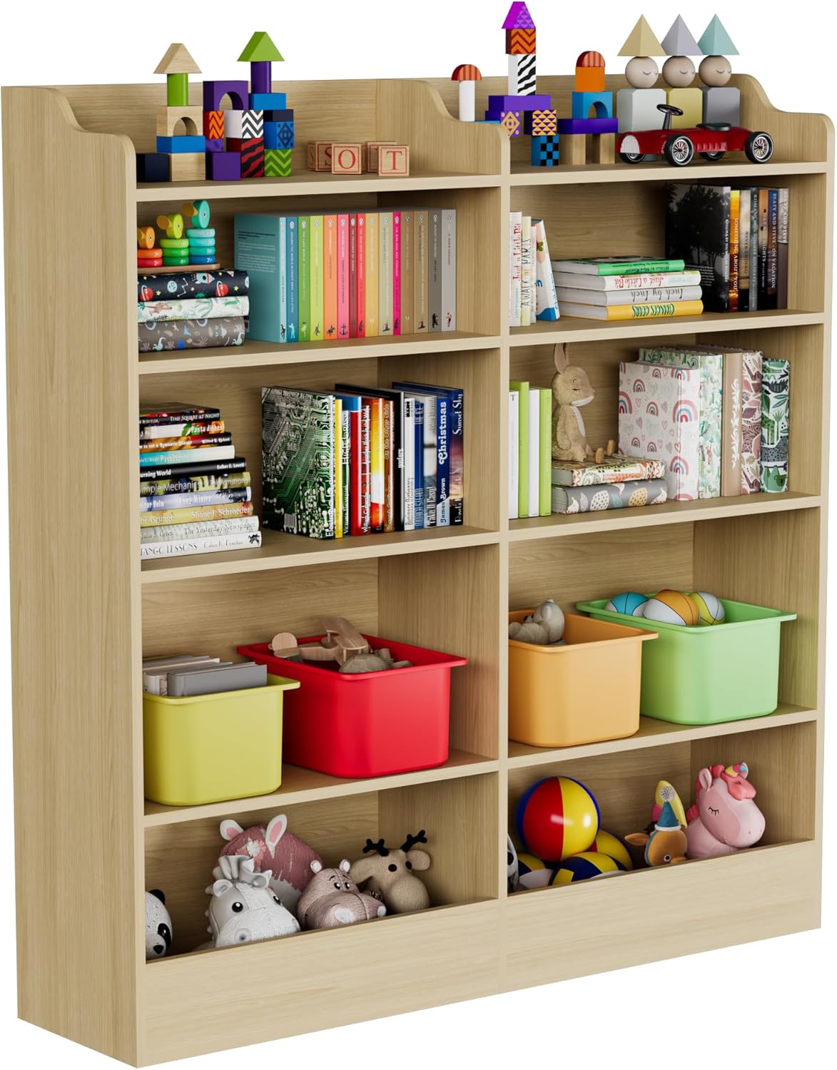 HXULER 5 Tier Bookshelf, 10 Cube Toy Storage Organizer, Toddler ...