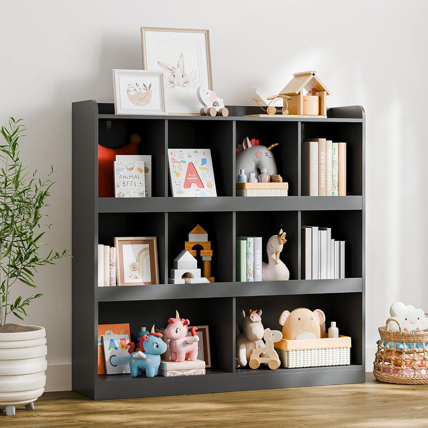 HXULER Bookshelf, 3-Tier Open Bookshelf, 10 Cube Horizontal Bookcase ...