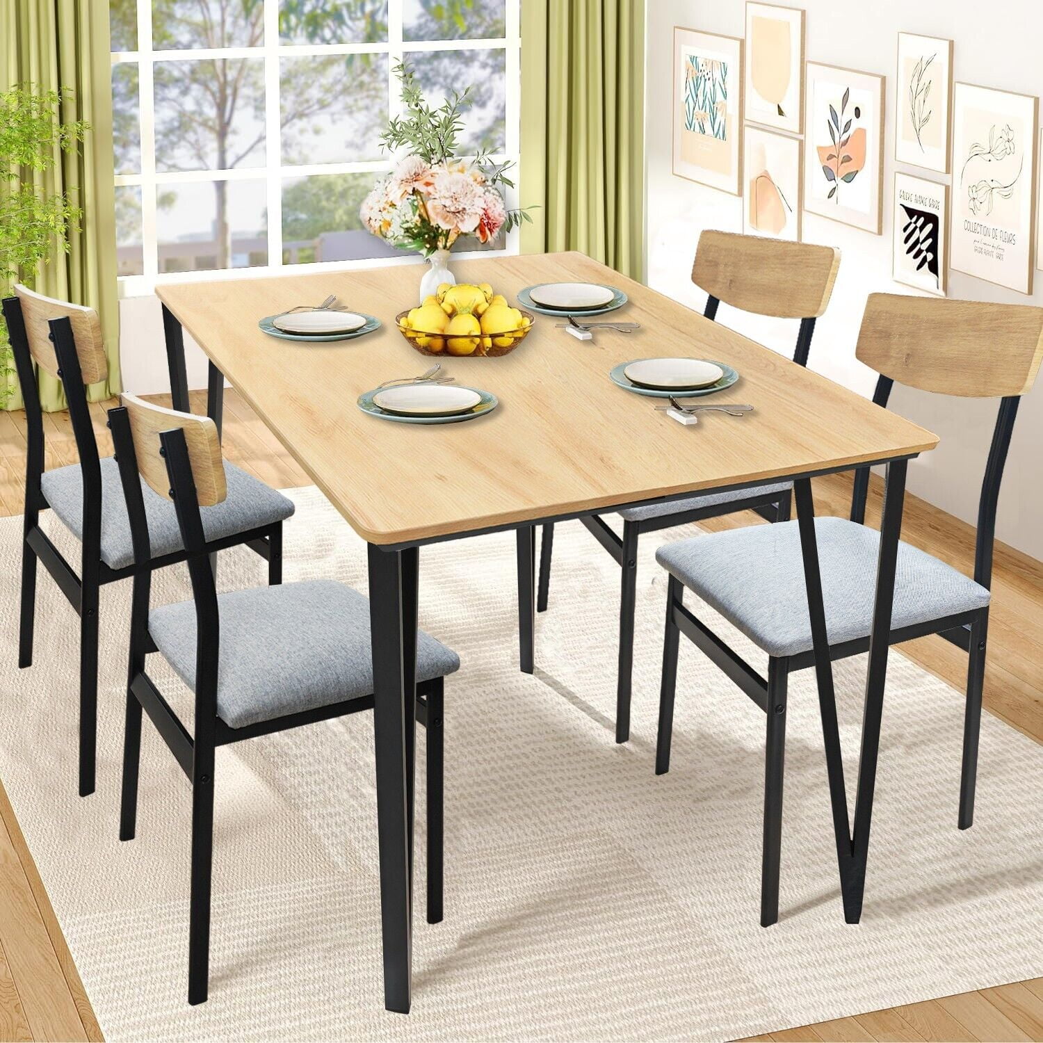 HXULER Dining Table Set for 4 with Chairs Farmhouse Kitchen Table ...