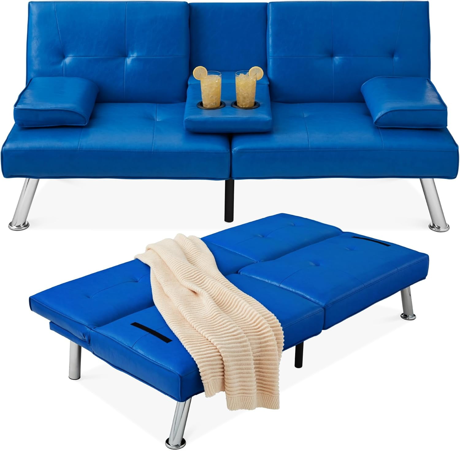 HXULER Faux Leather Upholstered Modern Convertible Futon, Adjustable ...