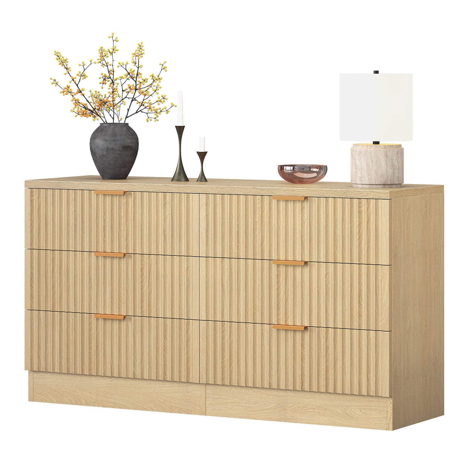 HXULER Fluted 6 Drawers Dresser, Large Modern Dresser Drawers, Curved ...