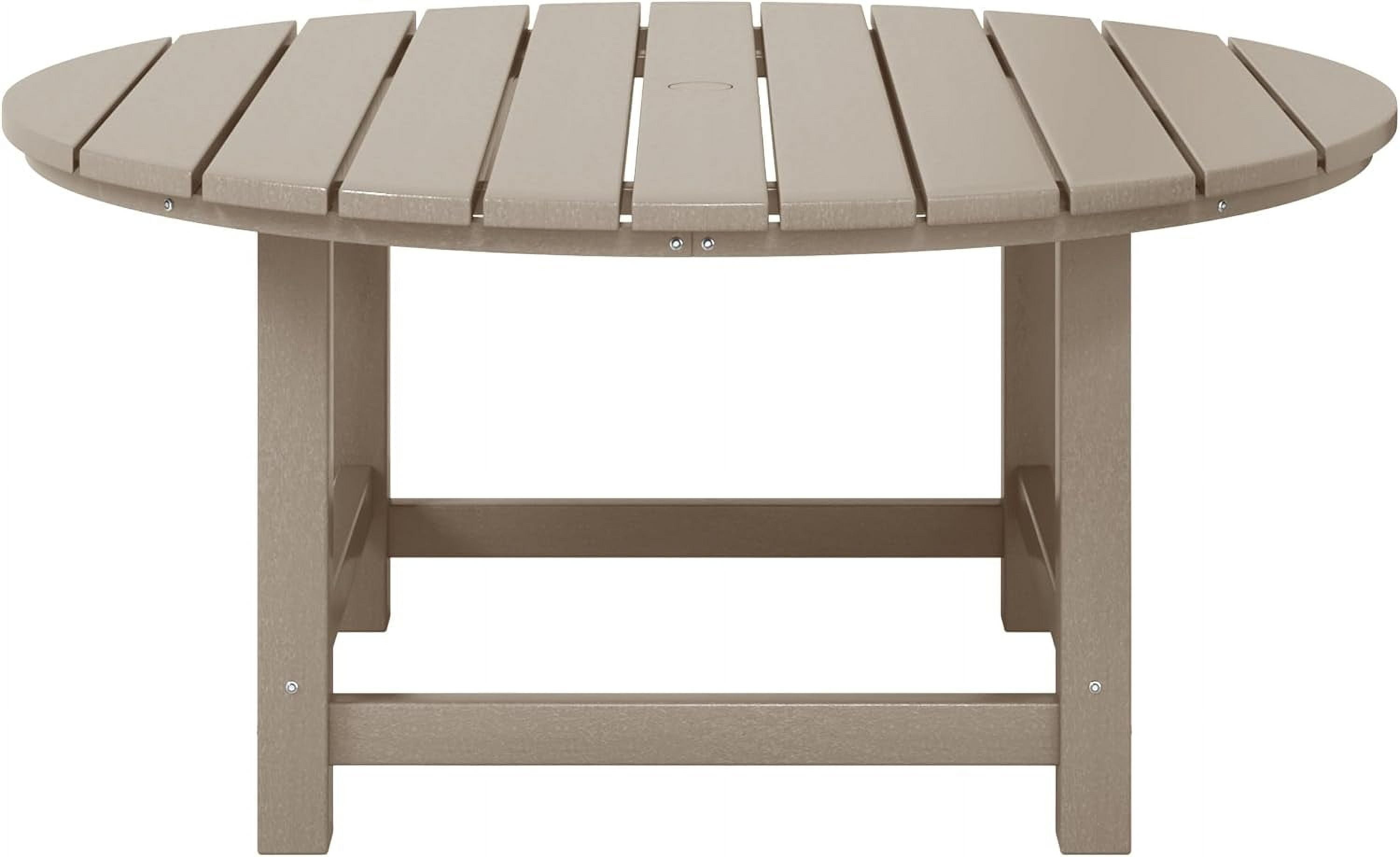 HXULER Low Outdoor HDPE Round Patio Coffee Table,Outdoor,Weathered Wood ...