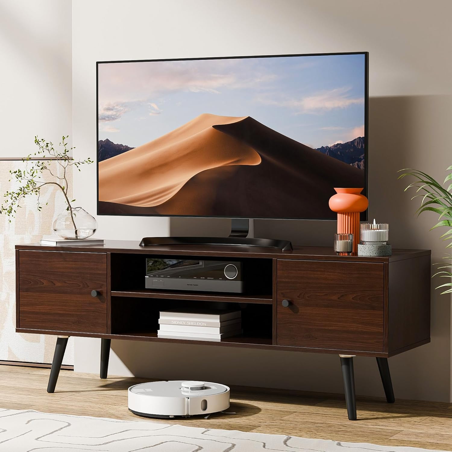 HXULER Mid Century Modern TV Stand for 55 60 inch TV Entertainment ...
