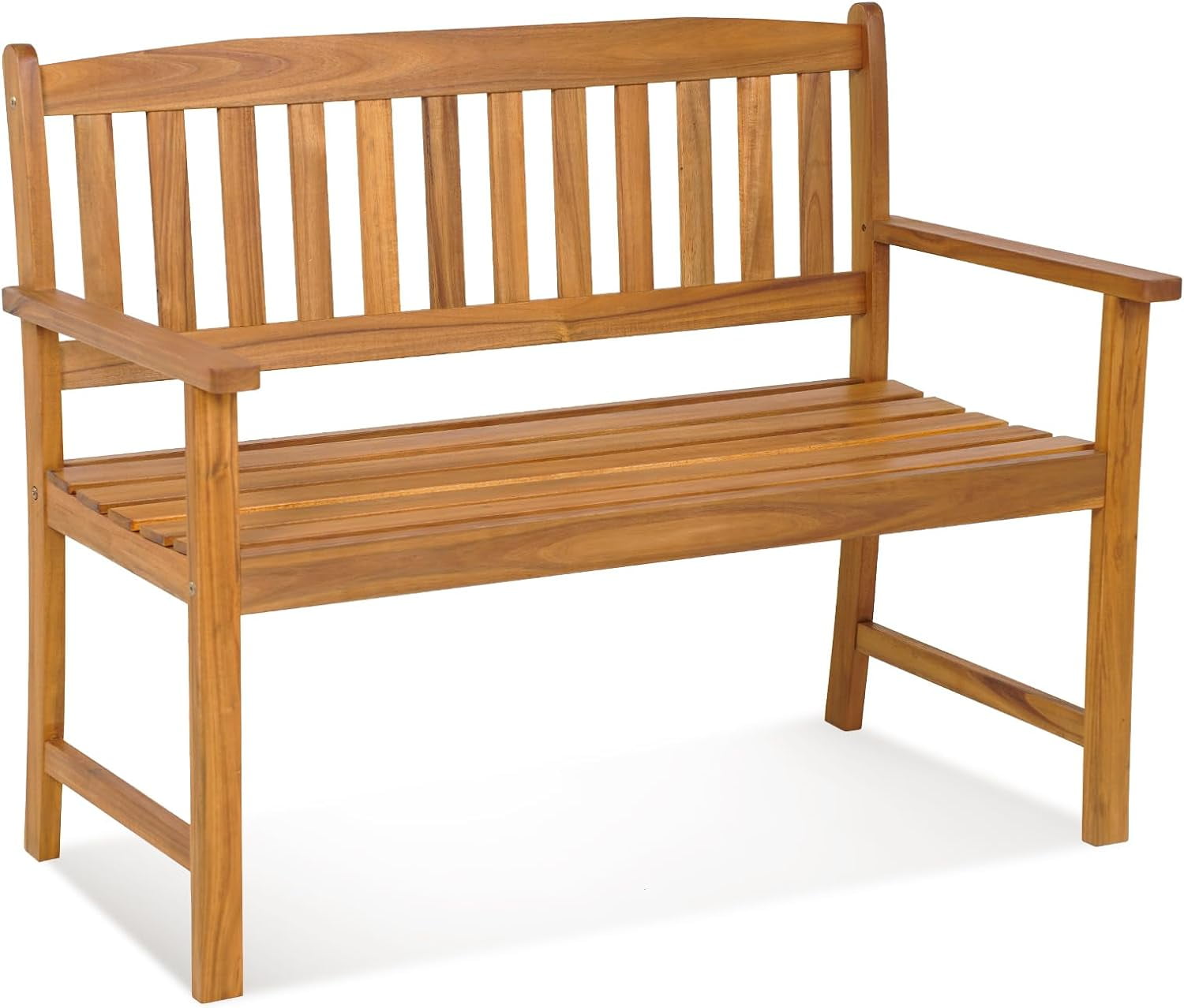 HXULER Outdoor Acacia Wood Bench, 2-Person Garden Bench with Backrest ...