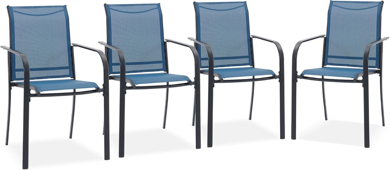 HXULER Outdoor Chairs Set of 4, Metal Stackable Patio Sling Chairs for ...