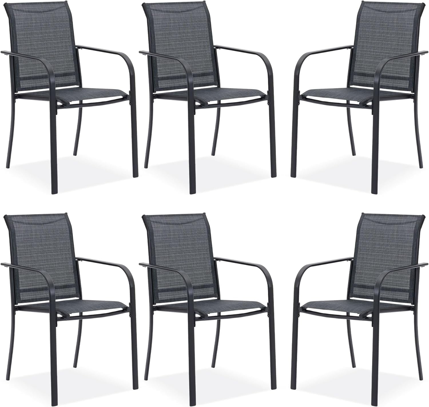 HXULER Outdoor Chairs Set of 6, Metal Stackable Patio Sling Chairs for ...