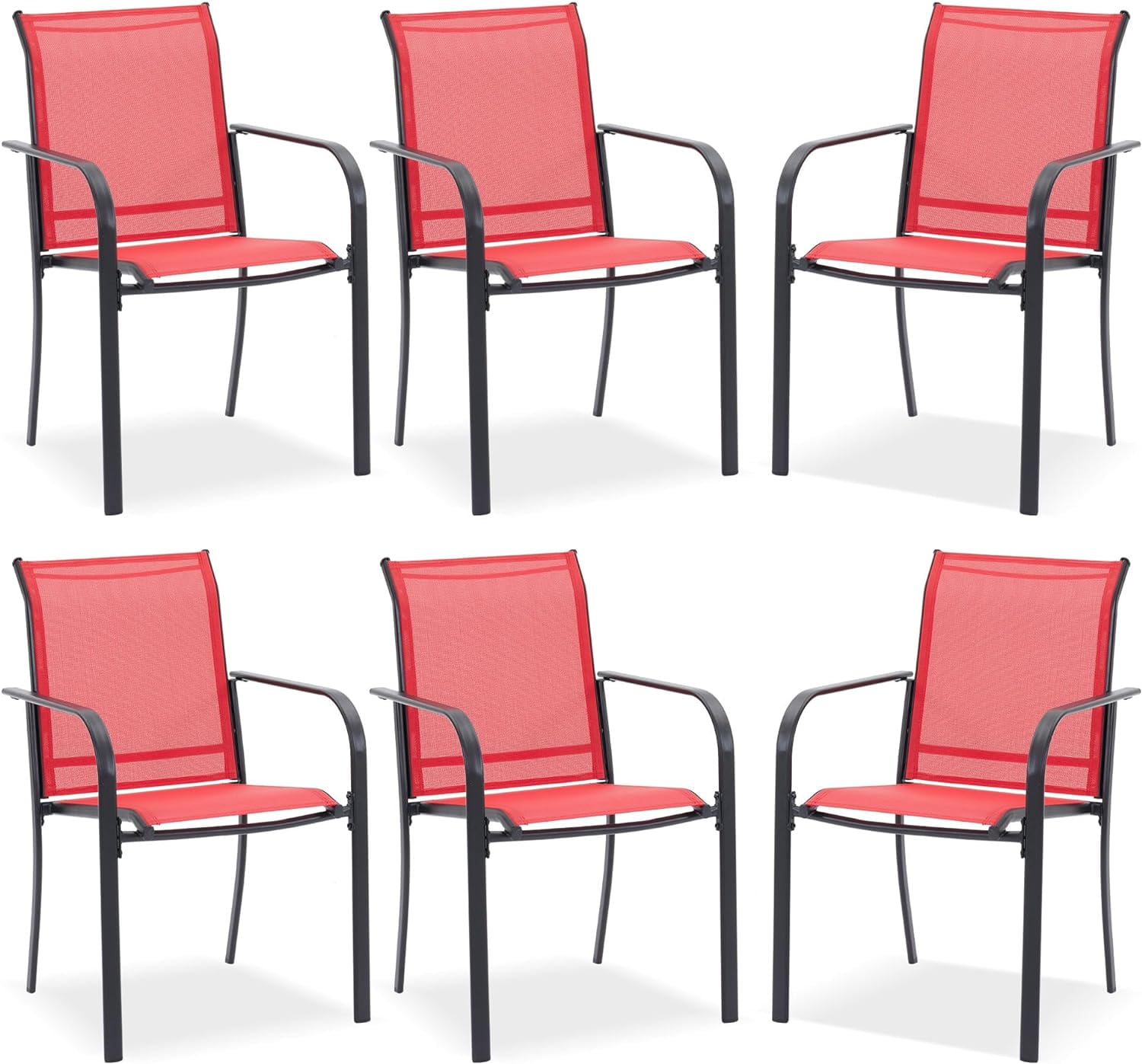 HXULER Outdoor Chairs Set of 6, Metal Stackable Patio Sling Chairs for ...