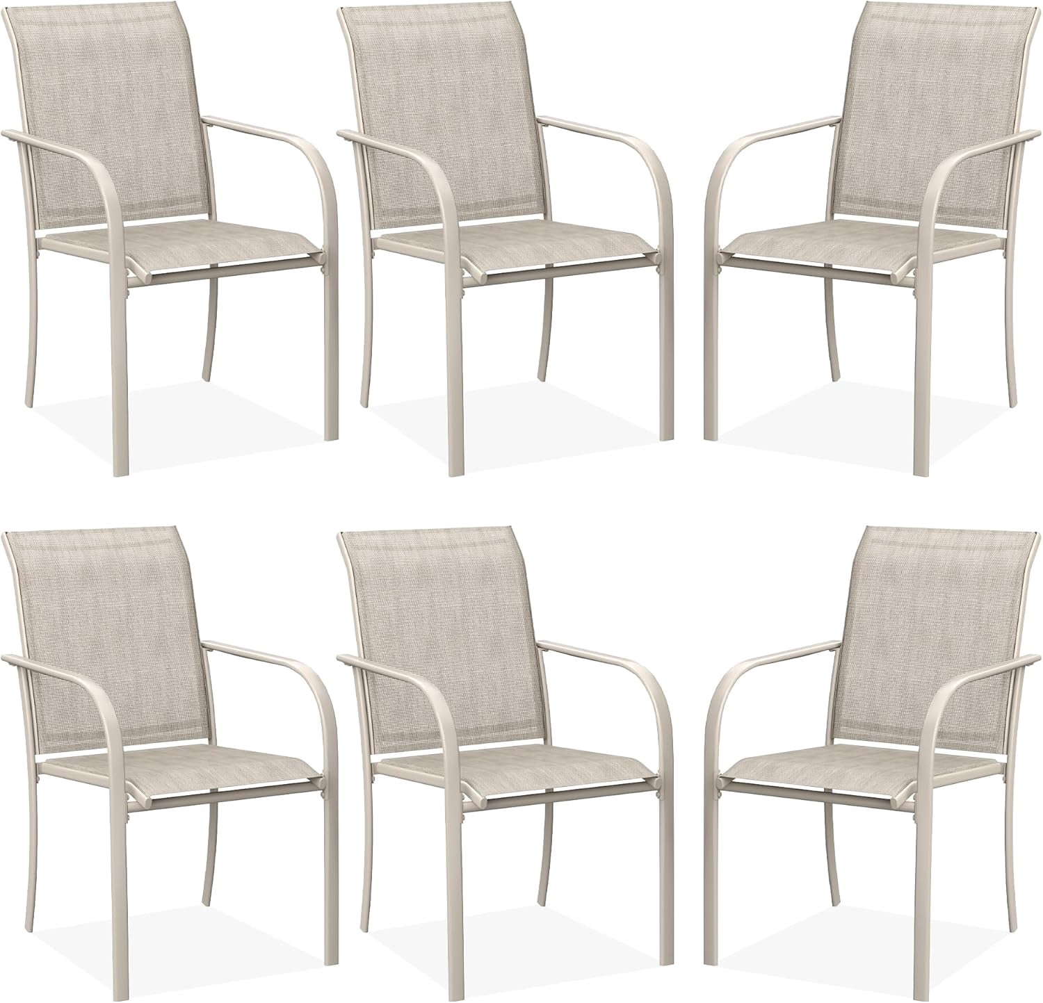 HXULER Outdoor Chairs Set of 6, Metal Stackable Patio Sling Chairs for ...