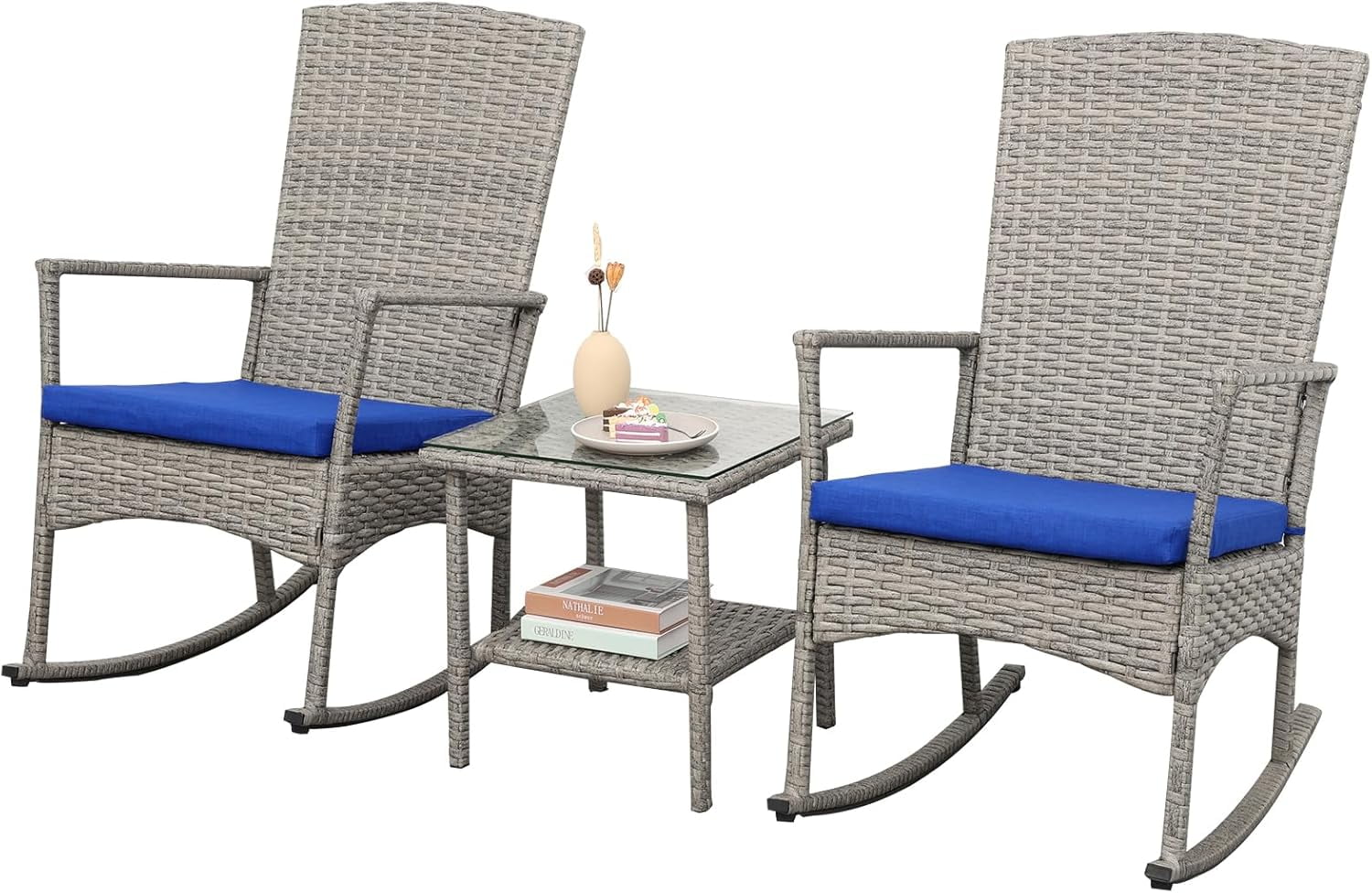 HXULER Rocking Chair Outdoor 3 Pieces High-Backed Patio Rocking Chairs ...