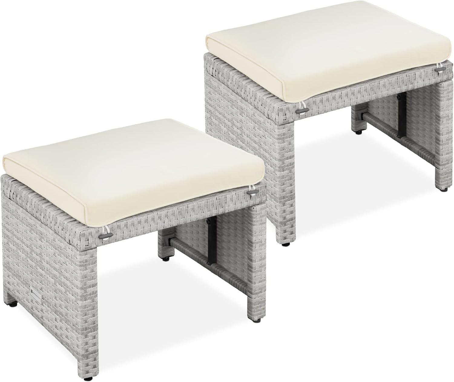 HXULER Set of 2 Wicker Ottomans, Multipurpose Outdoor Furniture for ...