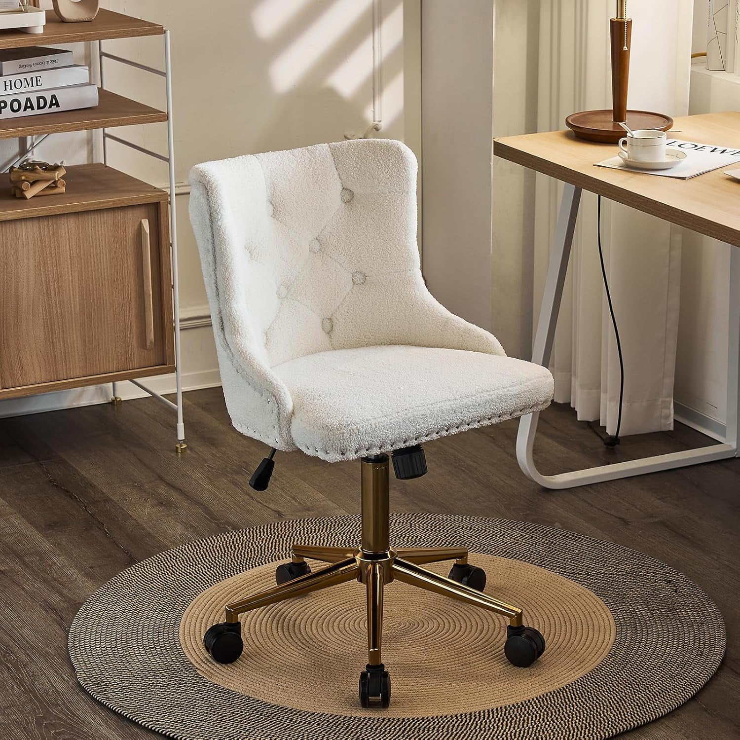 HXULER Velvet Armless Home Office Desk Chair with Gold Base/Wheels ...
