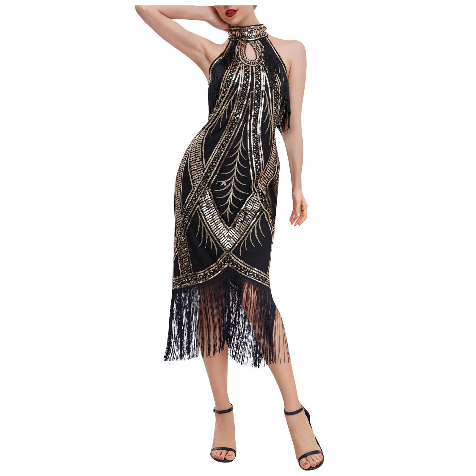 HXWCHs 1920s Flapper Evening Gown with Elegant Fringe and Sparkling ...