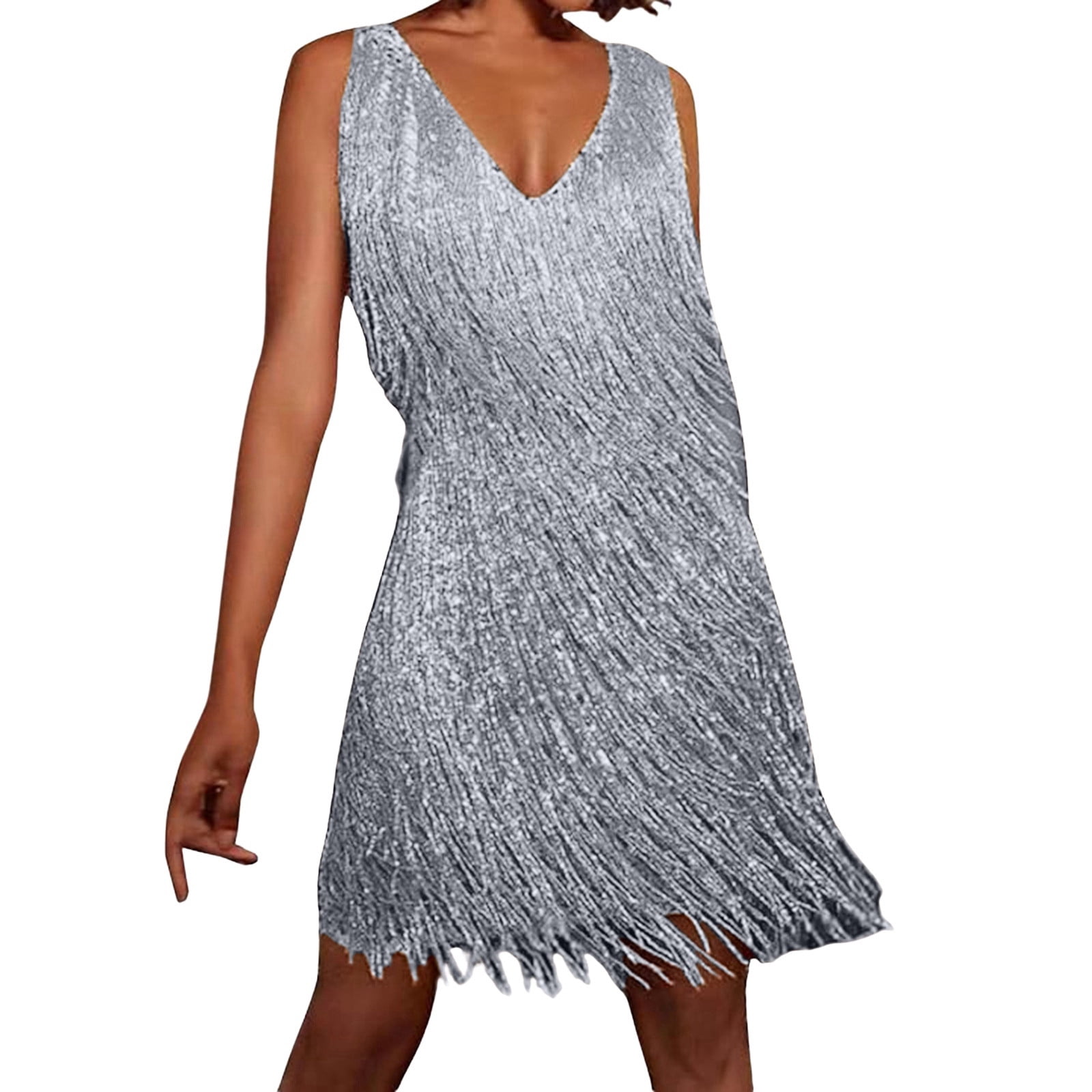 HXWCHs 70s Disco Fringe Mini Dress for Women 1920s Flapper Style ...