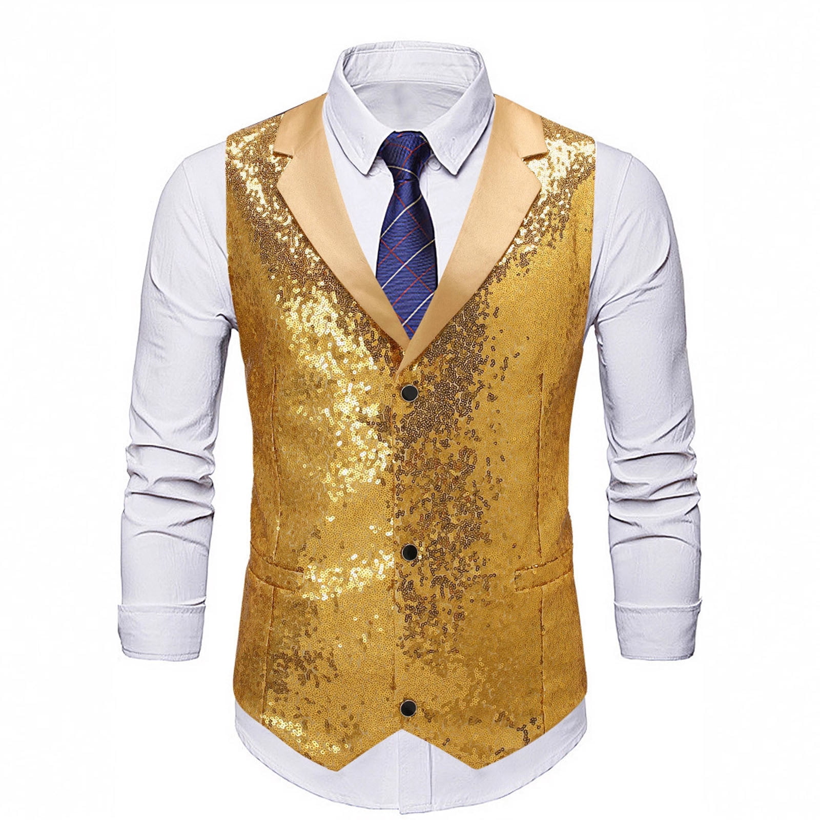 HXWCHs Big and Tall Stand Collar Sequin Vest for Stage Performance ...