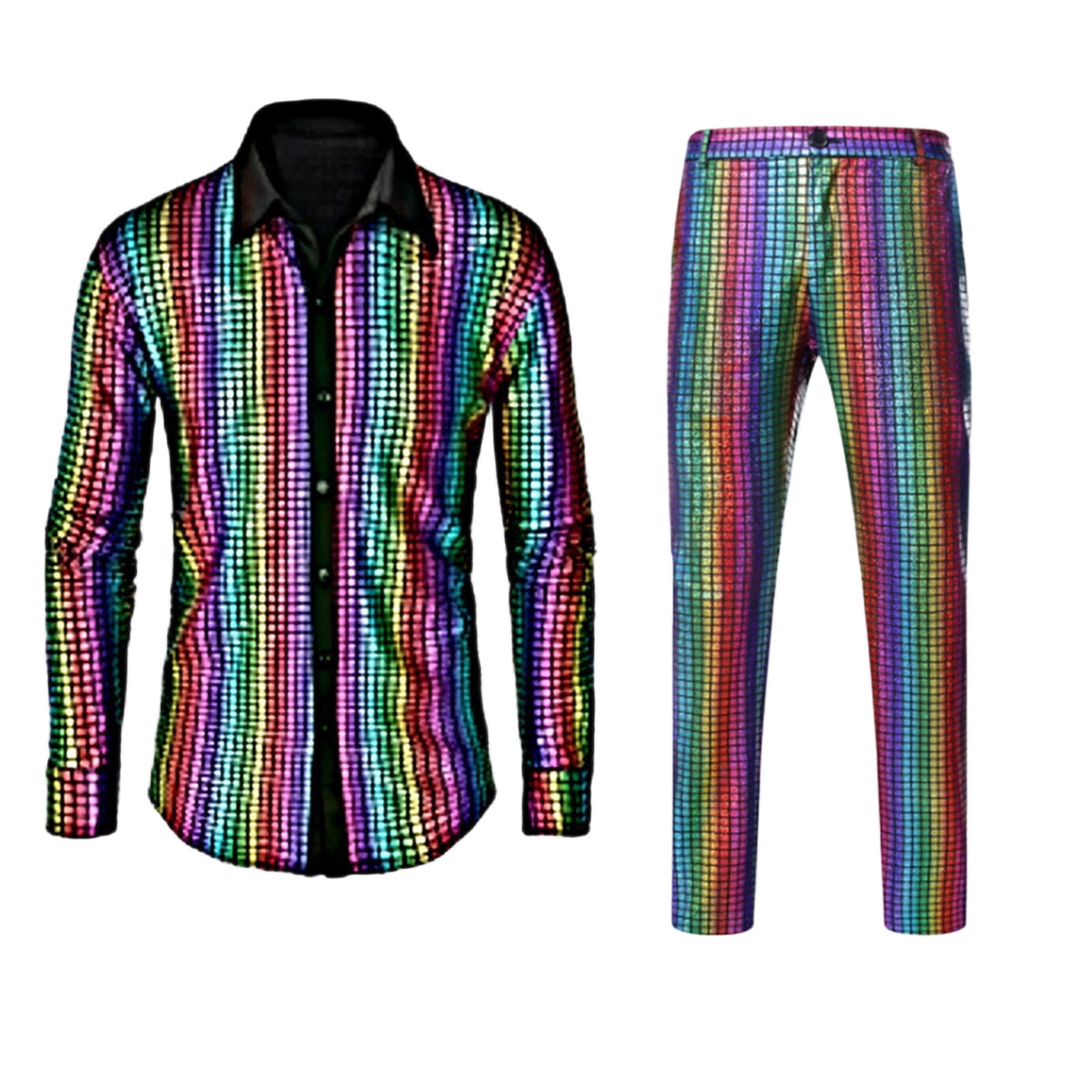HXWCHs Disco Shiny Metallic Two Piece Suit Set for Men Casual Party ...