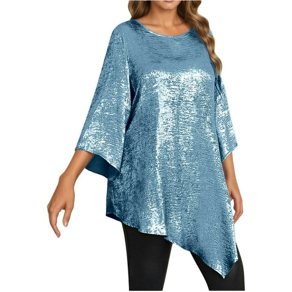 HXWCHs Elegant Loose Fit Plus Size Blouse Asymmetrical Hem Tunic ofp ...