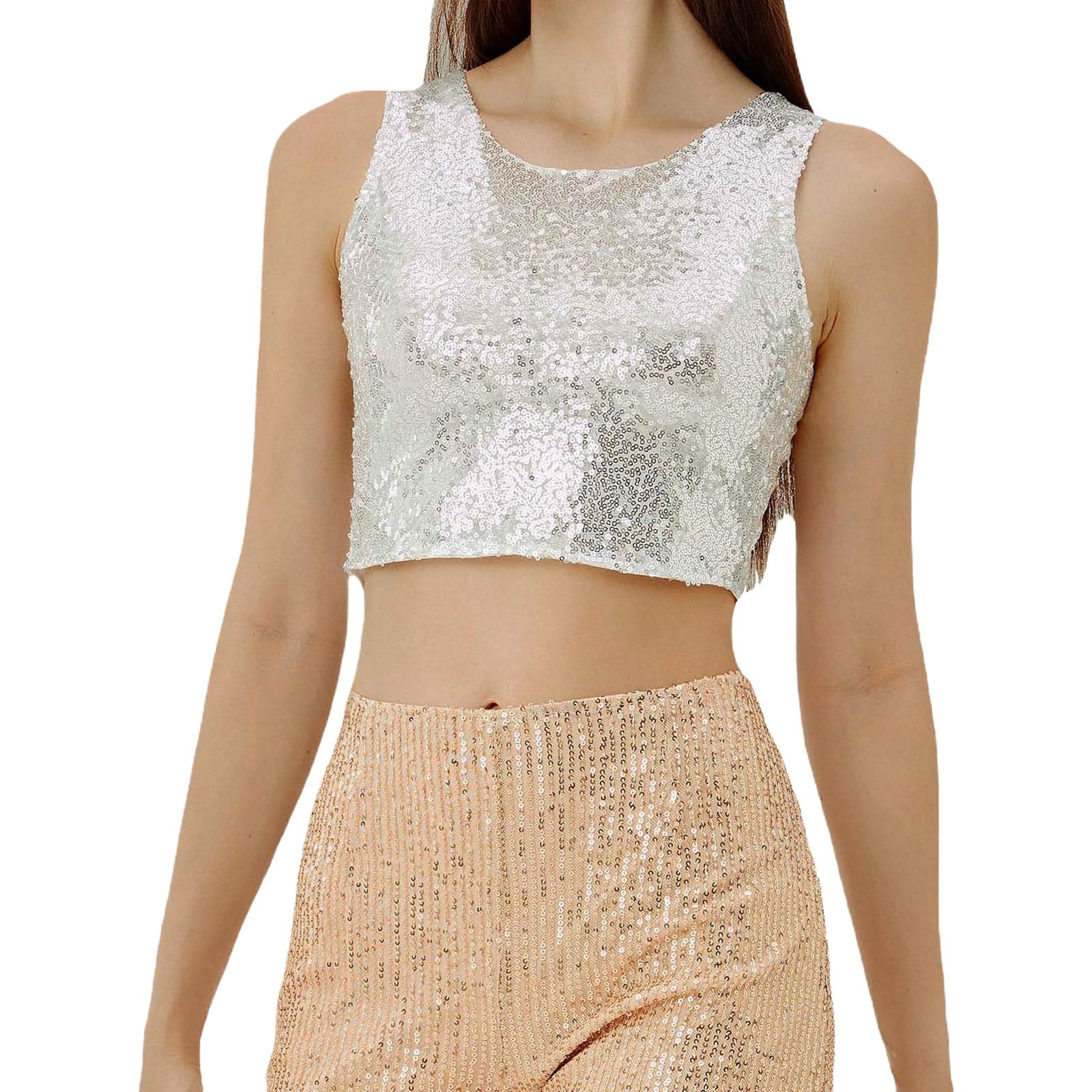 HXWCHs Fashion Sequin Zipper Detail Slim Fit Women's Casual Tank Top ...