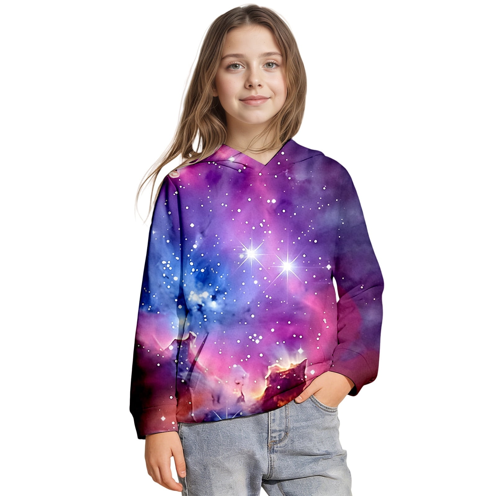 HXWCHs Lined Star Hoodie for Girls - Machine Washable Cosmic Graphic ...