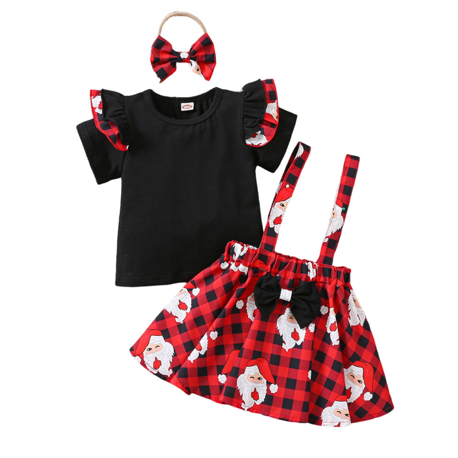HXWCHs Girl Outfits Long Sleeve Ribbed T-Shirt Bow Overall Dresses ...