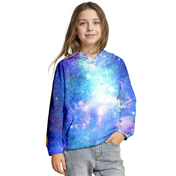 HXWCHs Girls Starry Sky Print Hoodie - Soft Cotton Cosmic Adventure ...