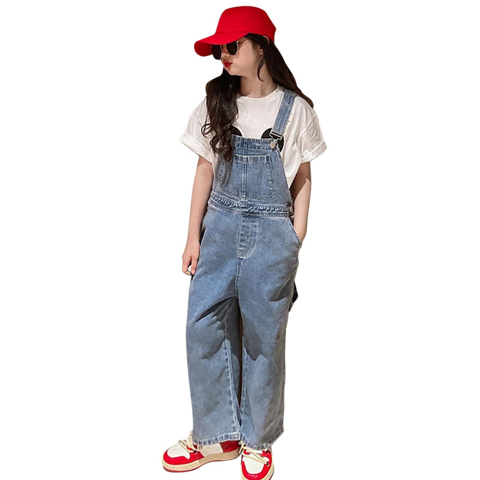 HXWCHs Girls denim overalls Jeans Adjustable Strap Cute Playsuit With ...