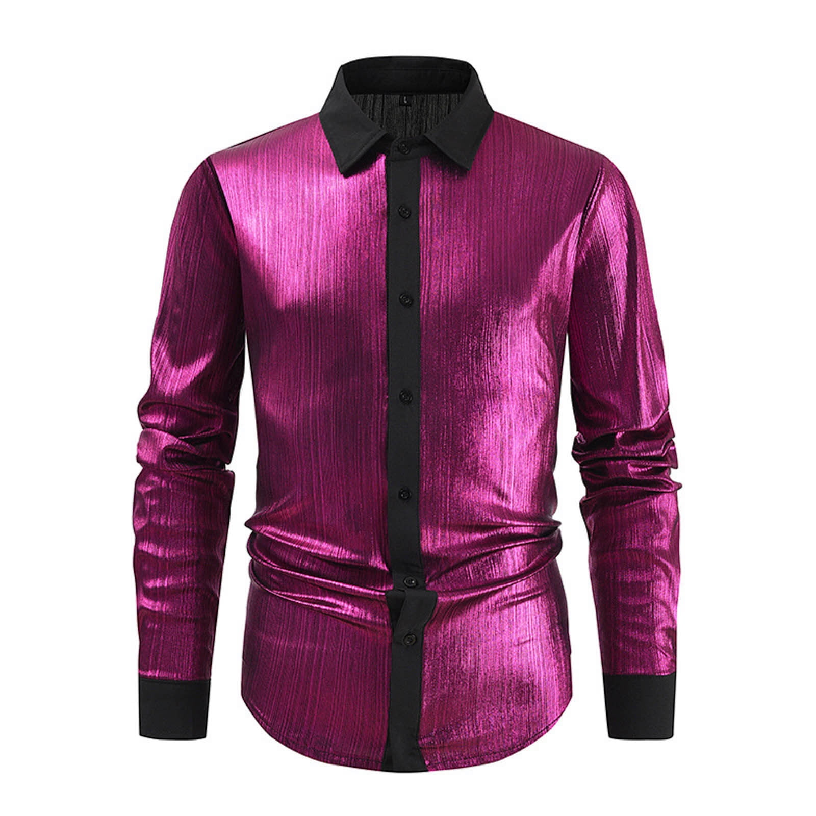 HXWCHs Men Solid Color Casual Shirt for Men Lapel Long Sleeve Button ...