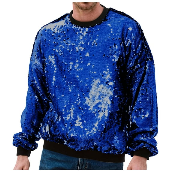 HXWCHs Men's Carnival Sequin Flip Fashion Round Neck Casual Loose Fit ...