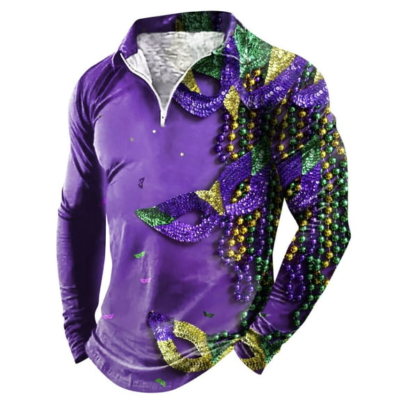 HXWCHs Men's Spring Summer Zipper Carnival Long Sleeve Lapel Full Print ...