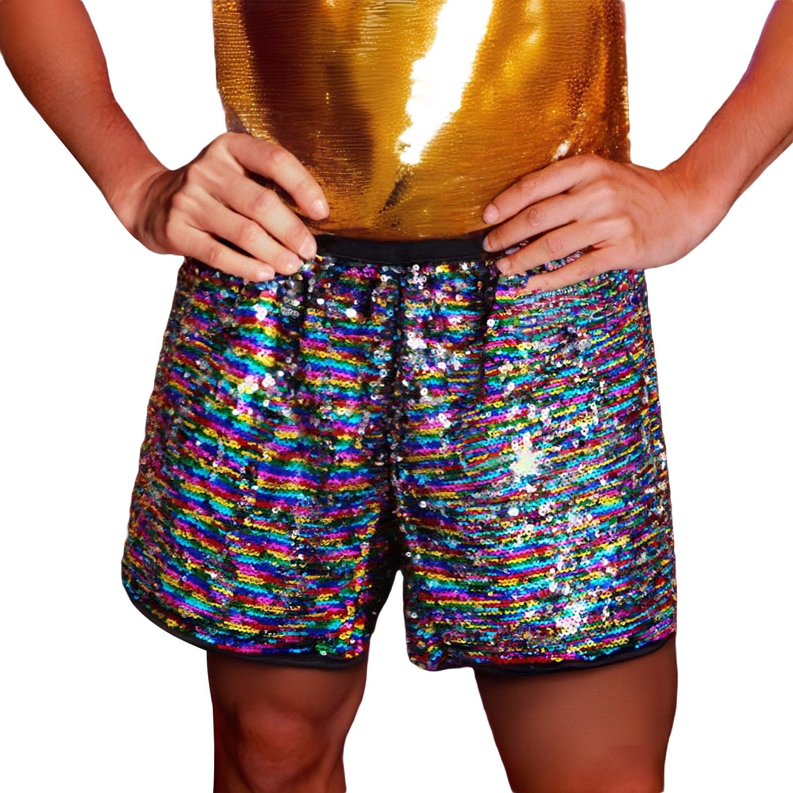 HXWCHs Reversible Sequin Streetwear Shorts for Men Loose Fit ...