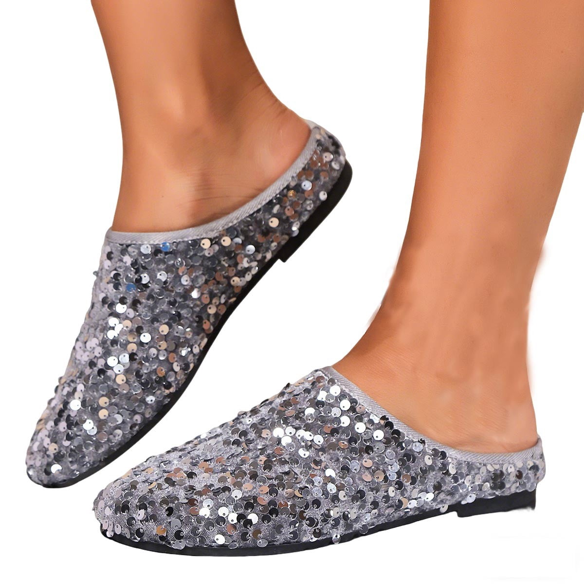 HXWCHs Sparkly Glitter On Mule Loafers Comfortable Open Back Casual ...