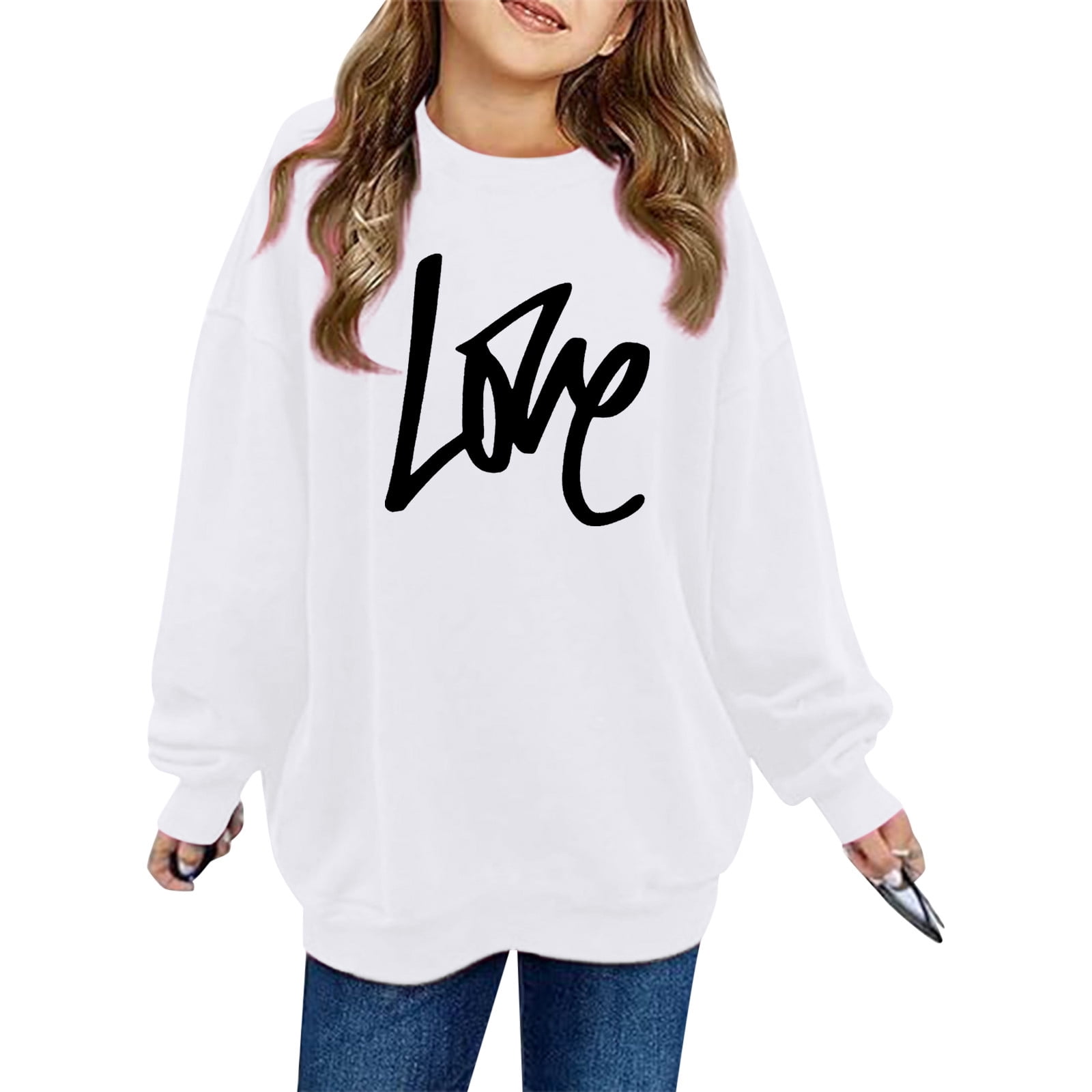 HXWCHs Stylish Girls Printed Hoodie Soft Crewneck Long Sleeve Casual ...