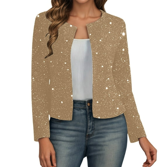 HXWCHs Stylish Metallic Open Front Casual Jacket Long Sleeve Cardigan ...