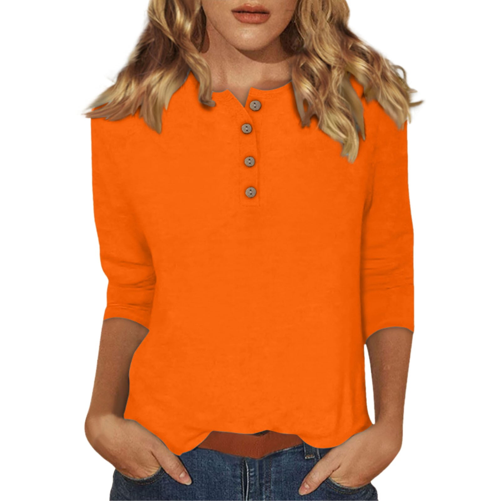 HXWCHs Stylish Women's Casual Short Sleeve Button Down Round Neck T ...