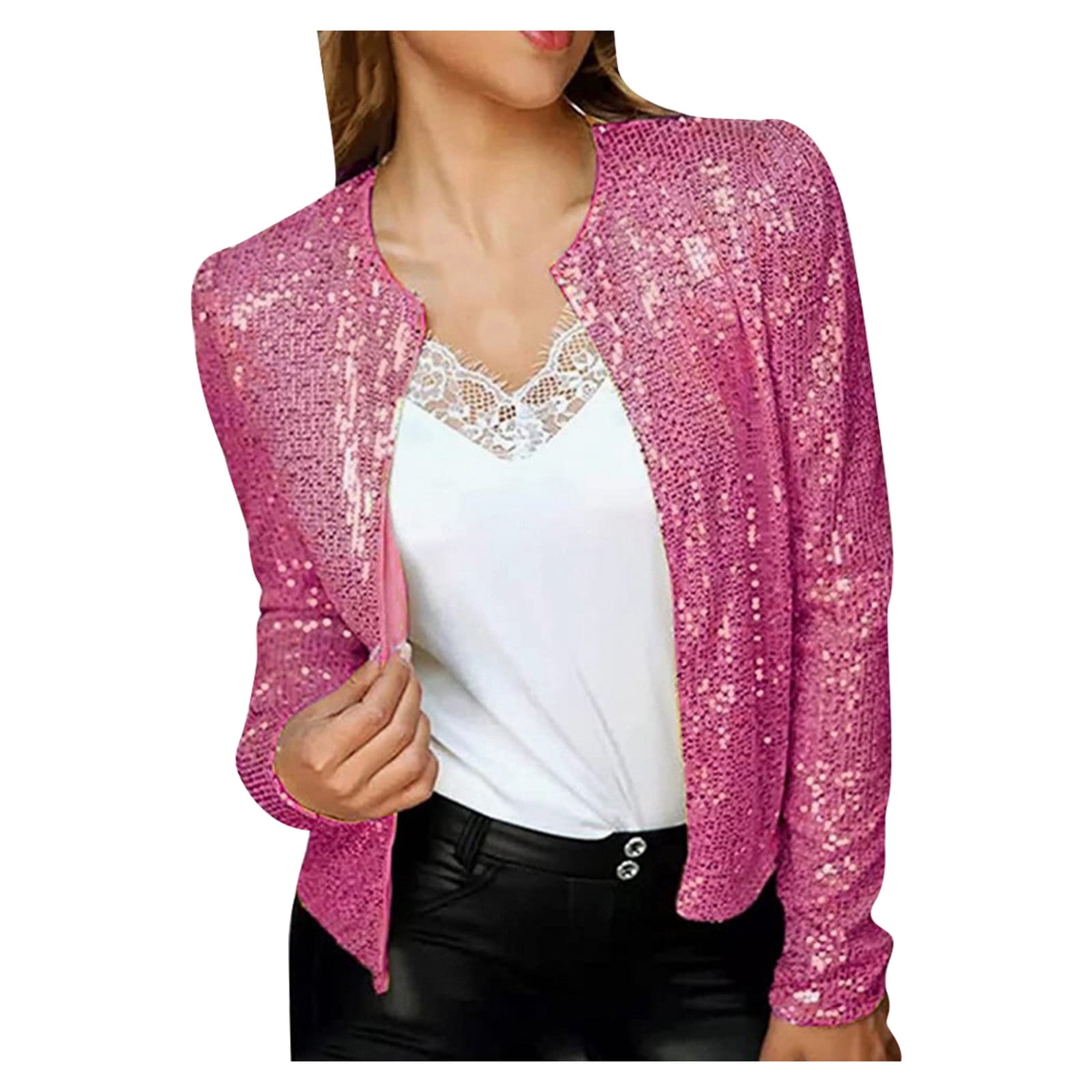 HXWCHs Stylish Women's Sequin Short Casual Jacket for Fashion Outerwear ...
