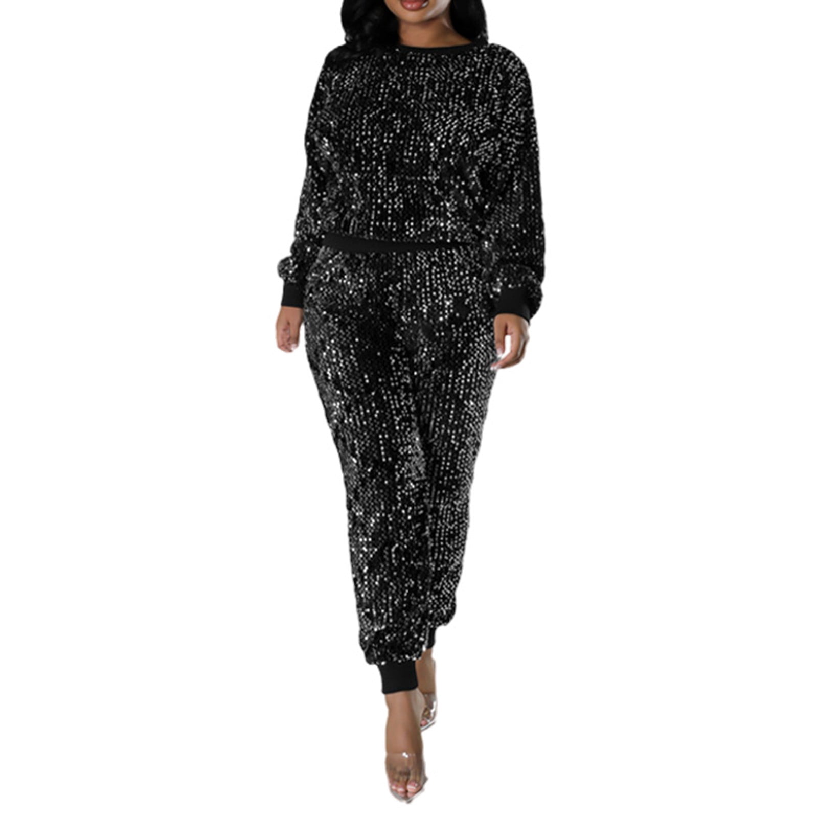 HXWCHs Women's Autumn Winter Sequin Knit Tracksuit Set Fashionable ...