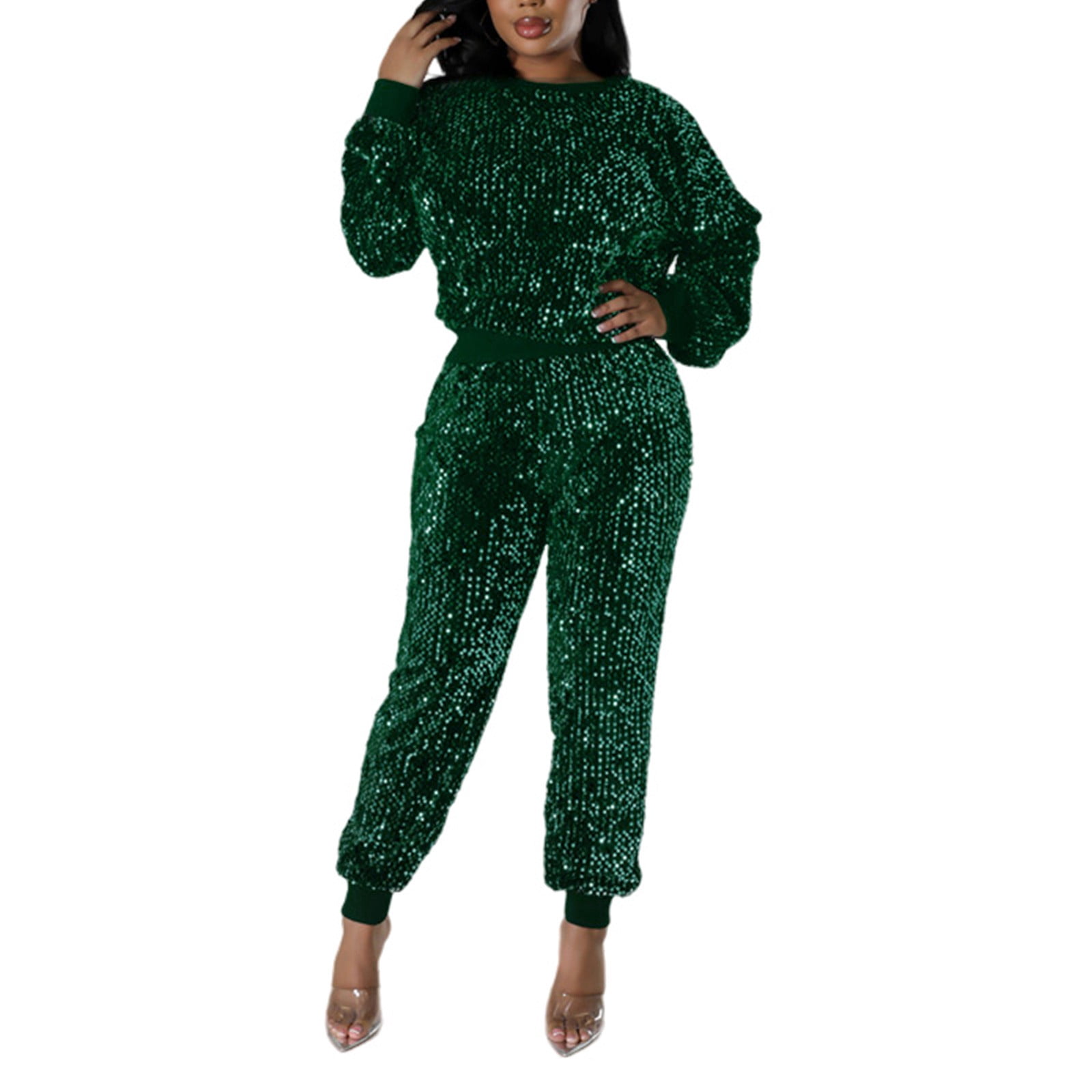 HXWCHs Women's Autumn Winter Sequin Knit Tracksuit Set Fashionable ...