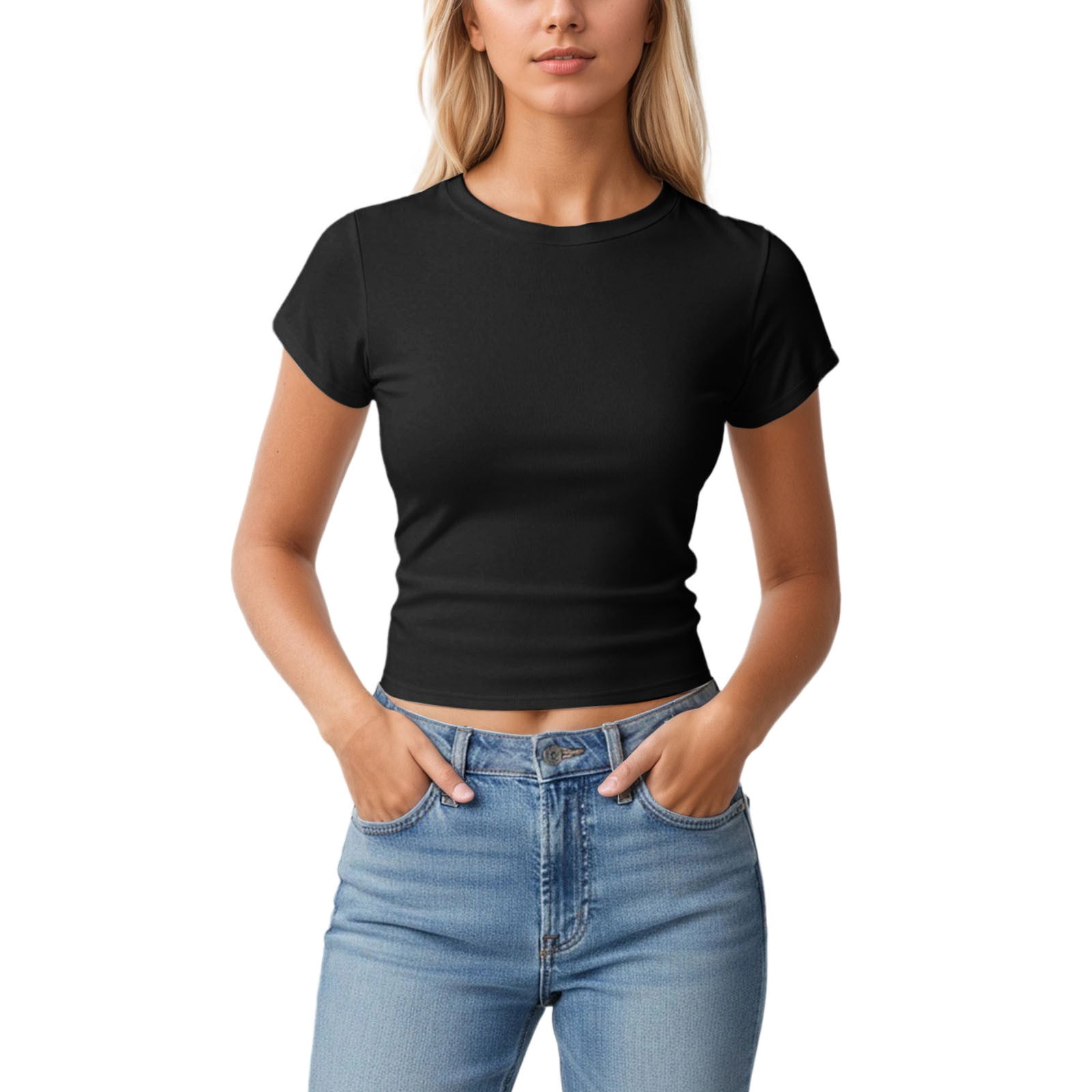 HXWCHs Women's Casual Slim Fit Basic Tee Pure Color Streetwear top for ...