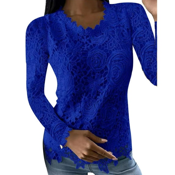 HXWCHs Women's Fashion Lace Crochet Double Layer Baggy Crewneck Long ...