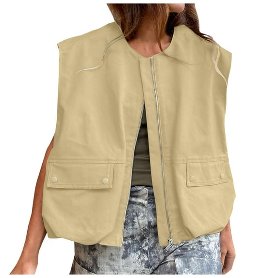 HXWCHs Women's Fashion Sleeveless Cardigan with Pocket and Front Zipper ...