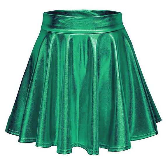 HXWCHs Women's Metallic Skater Skirt with Flared Pleated Design for a ...