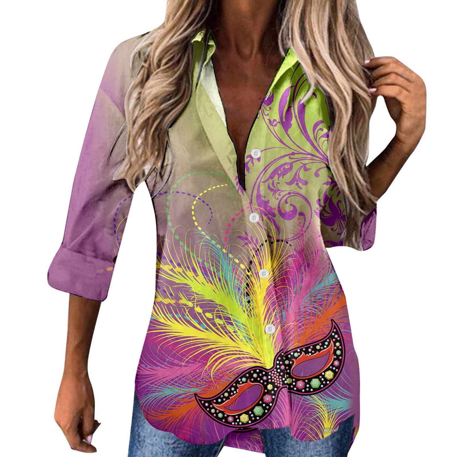 HXWCHs Women's Sequin Print V-Neck Sparkly Glitter Blouse Loose Fit ...