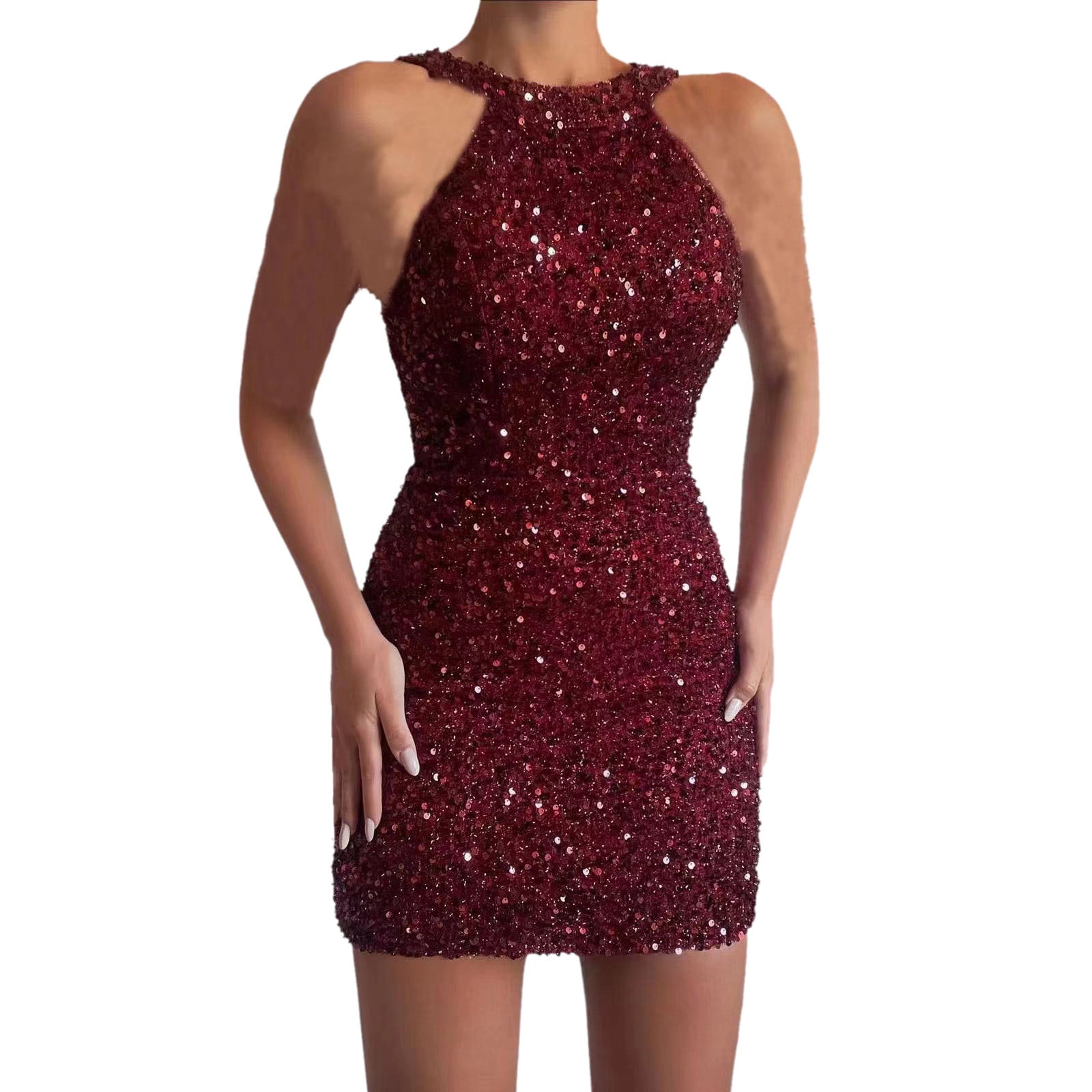 HXWCHs Women's Sparkling Sequin Mini Dress for Evening Party Night Out ...