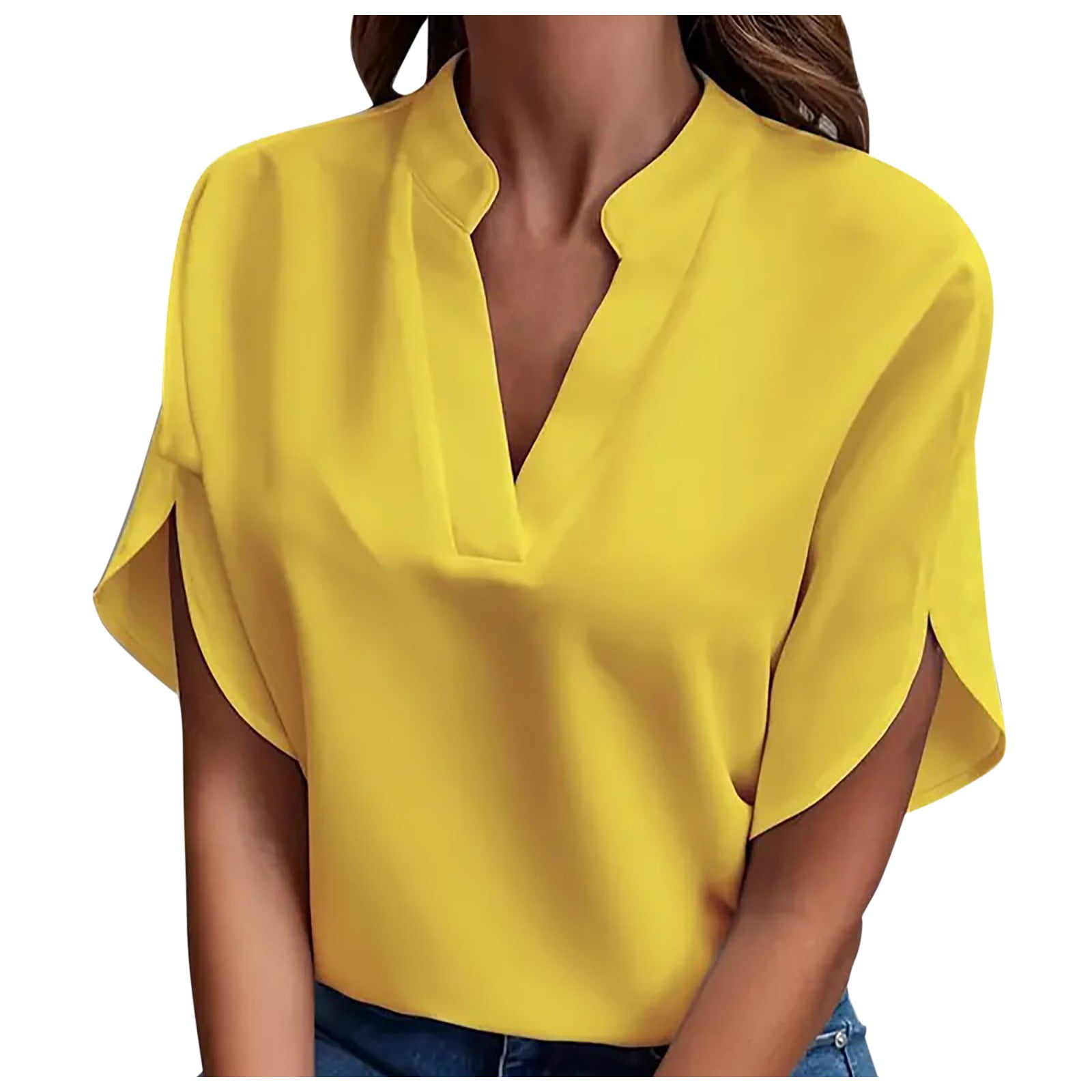 HXWCHs Women's V-Neck Cold Shoulder Blouse Summer Fashion Short Sleeve ...