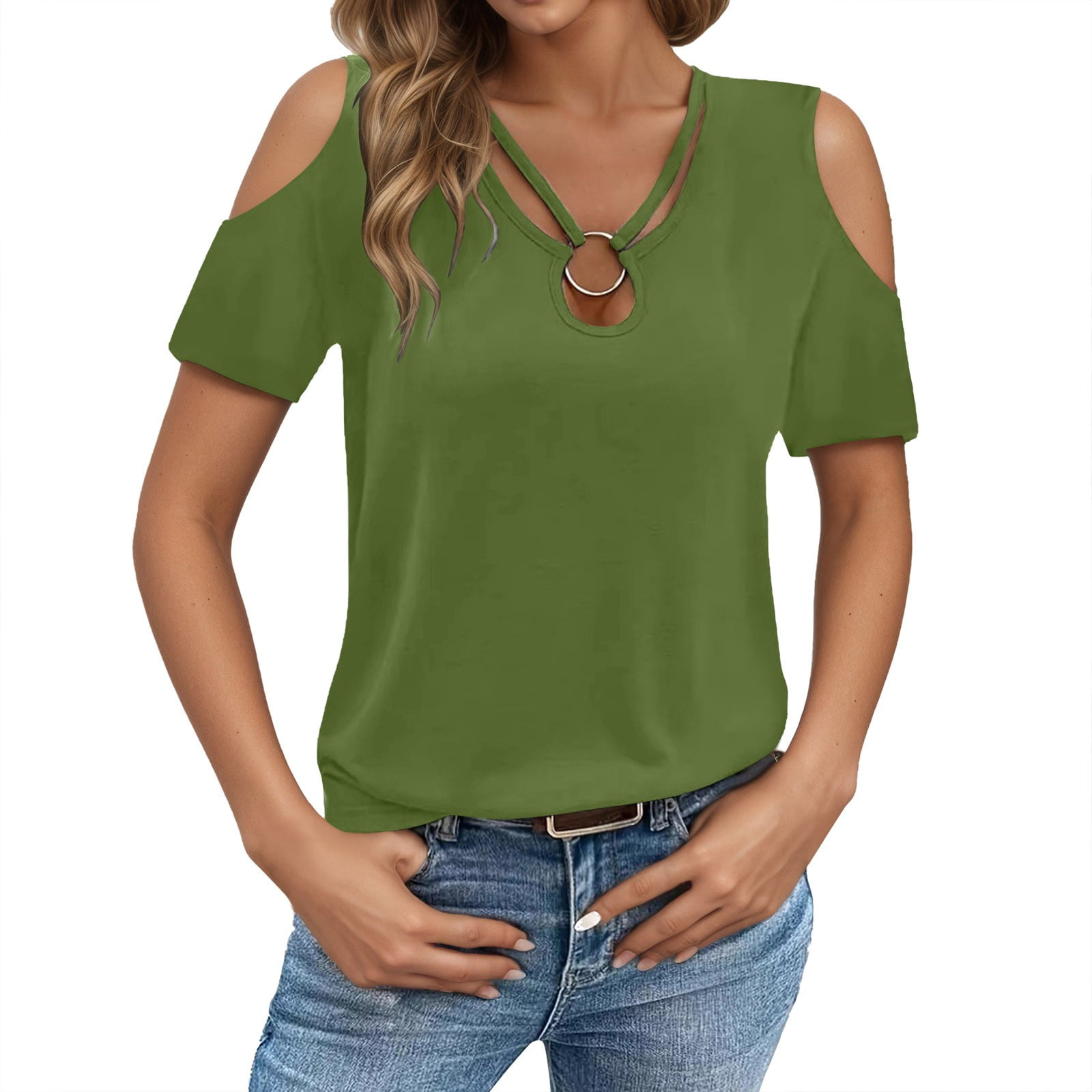 HXWCHs Women's V Neck Sleeveless Casual Summer top Loose Fit Pure Color ...