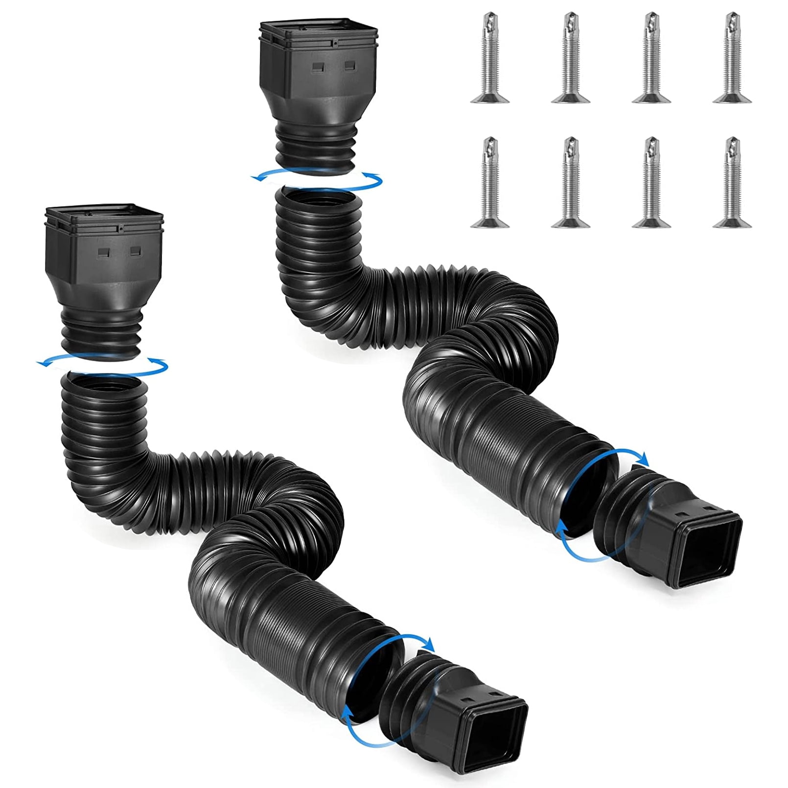 HXXF 2-Pack Black Flexible Rain Gutter Downspout Extensions, 21-60 ...